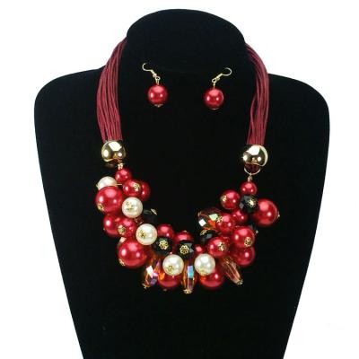 China Christmas Gift White Bead Statement Jewelry Set Fashion Red Pearl Crystal necklace earring for sale