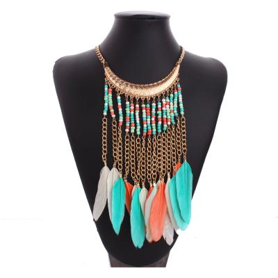 China Bohemia Style Jewelry Seed Beads Feather Pendant Necklace Women Long Tassel necklaces for sale