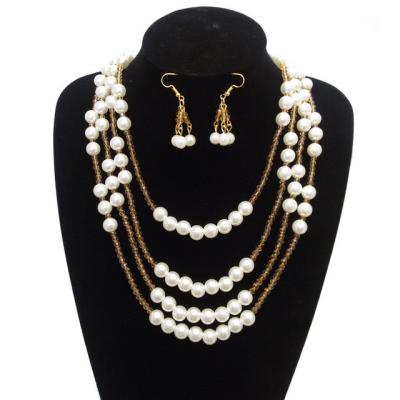 China New Hammered Charm Pearl Necklace Crystal Beads Long Layered Pendant Necklaces&Earrings for sale