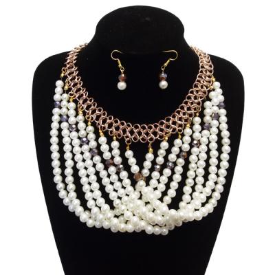 China New Hammered Charm Pearl Necklace Crystal Beads Long Layered Pendant Necklaces&Earrings for sale