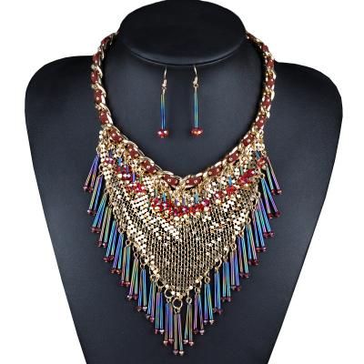 China Women Party Jewelry Fashion Luxury Choker Multicolor Crystal Long Tassel Collar Neckalce for sale