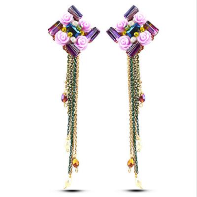 China New Fashion Rose Drop Earrings Exaggerated Long Tassel Earrings gift for women for sale