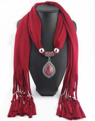 China custom fashion new lady female big gemstone pendant necklace scarf jewelry for sale
