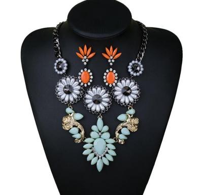 China Luxury Diamond Flower Necklace and Earrings 2016 New Women Party Jewelry set for sale