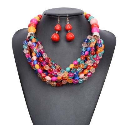 China Fashion beaded Jewelry set African colorful Necklace& Earrings for sale