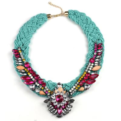 China New arrival chocker chunky beads necklace flower crystal pendant Necklace for sale