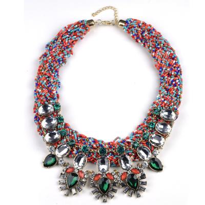 China Hand woven beaded Necklace with luxurious crystal pendant necklace for sale