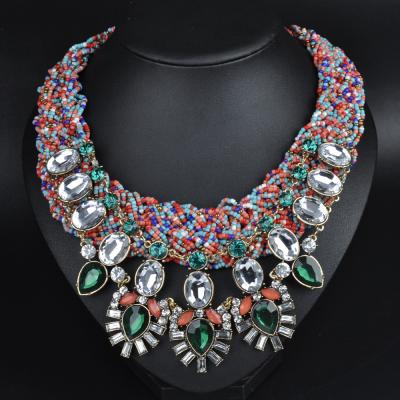 China Women Hand woven beaded Necklace &pendant luxurious crystal Statement necklace for sale