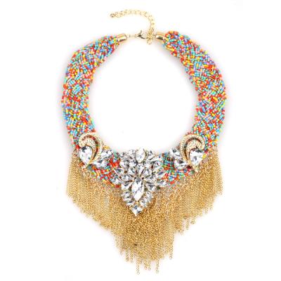 China Women beaded chocker chunky necklace Tassel Chain crystal pendant Necklace for sale