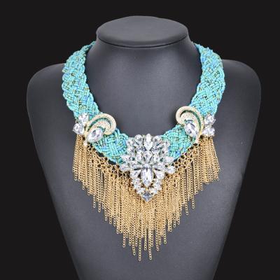China Handwoven beaded chocker necklace long Tassel Chain crystal pendant Necklace for sale