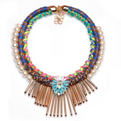 China Modern Sweet Design pearl necklace Hot Sale Rhinestone tassel chains Statement Necklace for sale