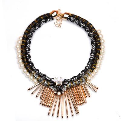 China Modern pearl necklace Hot Sale Rhinestone tassel chains Statement Necklace for sale