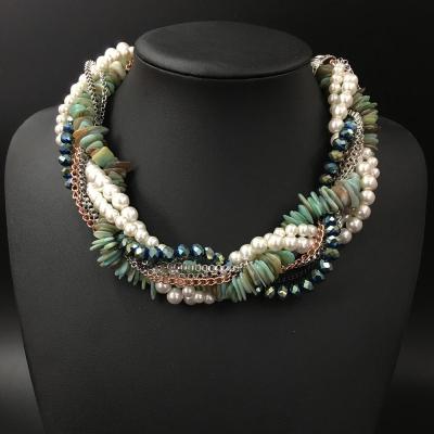 China New Women pearl Jewelry  Crystal Bib Chunky Choker Statement Collar Necklace for sale