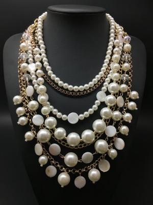 China New arrival fashion white pearl crystal bead pendant statement collar necklace for sale