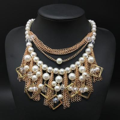 China Imitation pearl pendant Fashion luxury multi-layer pearl tassel statement necklace for sale