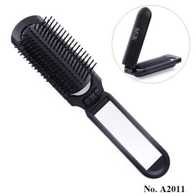 China Wholesale Foldable Massage Hair Brush Portable Hair Comb Mirror for promotonal gift for sale