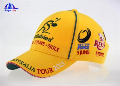 China Woven Sandwich Embroidery / Embroidered Baseball Caps Yellow Bright Color for Summer for sale