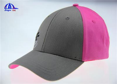 China 6 Panel 100% Cotton Twill Embroidery Baseball Cap With PSE Logo , Grey and Pink Color for sale