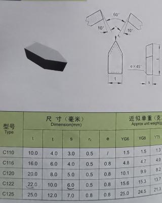 Cina C120 A320 YG6 Inserti in metallo duro saldobrasato Per tornitura di cerchi esterni ZGCC in vendita