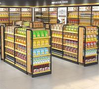 China Shop Multi Layer Shelf Grocery Store Racks Heavy Duty Double Sided for sale