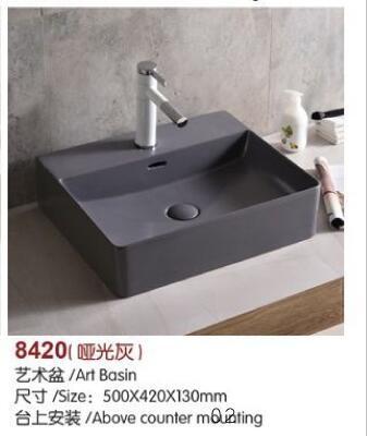 China 2019 new design matt grey wash art basin porcelain square matte gray coutertop bathroom sink china factory for sale