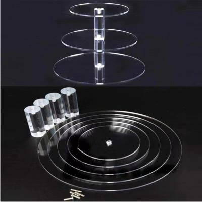 Cina 3 livelli Cupcake Acrilico Stand Round Lucite Cupcake Portatore per matrimonio / compleanno in vendita
