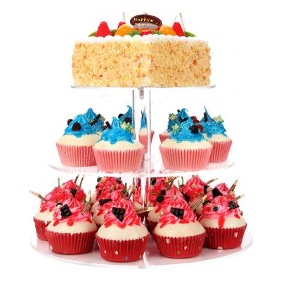 Cina 3 livelli Cupcake Acrilico Stand Round Lucite Cupcake Portatore per matrimonio / compleanno in vendita