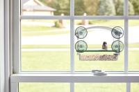 China Acrylic Plexiglass Window Bird Feeder Easy Install Custom Logo With Removable Tray for sale