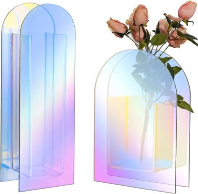 Cina Vaso acrilico a forma di U a curvatura a colore arcobaleno per decorazioni domestiche o tavoli da matrimonio in vendita