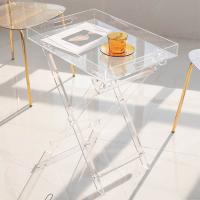 China Nordic Style Rectangular Acrylic Folding Table Iridescent Rainbow Lucite Side Table for sale