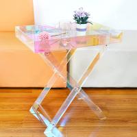 China Nordic Style Rectangular Acrylic Folding Table Iridescent Rainbow Lucite Side Table for sale
