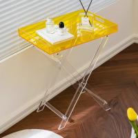 China Nordic Style Rectangular Acrylic Folding Table Iridescent Rainbow Lucite Side Table for sale
