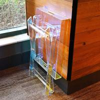 China Nordic Style Rectangular Acrylic Folding Table Iridescent Rainbow Lucite Side Table for sale