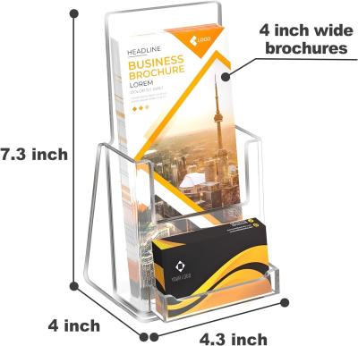 China 4 Inch Countertop Acrylic Display Stand Acrylic Brochure Holders With Card Slot for sale