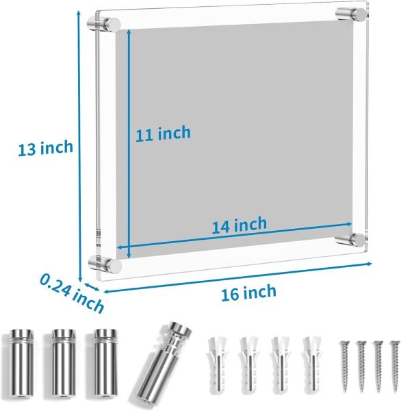 Quality Decoration Floating Acrylic Photo Wall Frames 13'' X 16'' With Metal Standoffs for sale