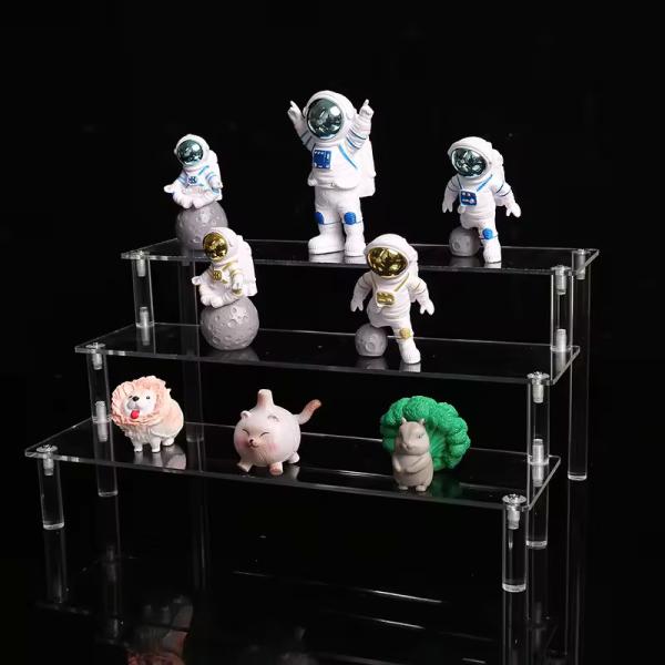 Quality Assembled Design 3 Layers Acrylic Stand Riser Cosmetics Display Shelf For Action for sale