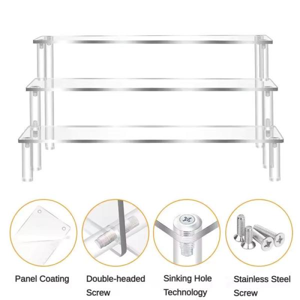Quality Assembled Design 3 Layers Acrylic Stand Riser Cosmetics Display Shelf For Action for sale