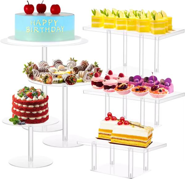 Quality Assembled Design Acrylic Cake Stand Buffer Table Riser Food Serving Custom for sale