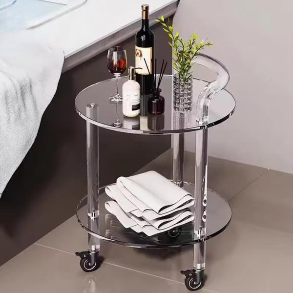 Quality Clear Assembled Acrylic Rolling Cart With Wheels For Dinning Room Bedroom for sale