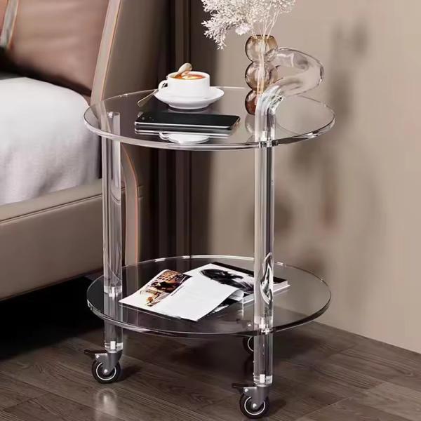 Quality Clear Assembled Acrylic Rolling Cart With Wheels For Dinning Room Bedroom for sale