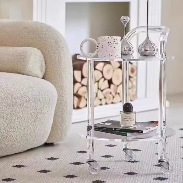 Quality Clear Assembled Acrylic Rolling Cart With Wheels For Dinning Room Bedroom for sale