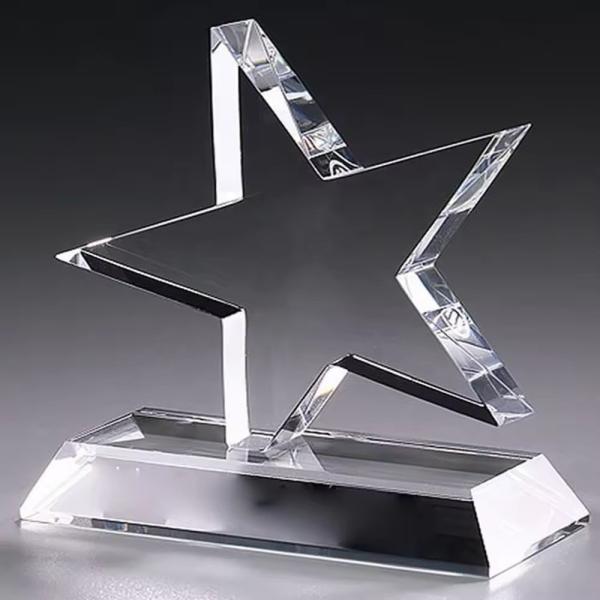 Quality 6'' H Clear Star Shape Acrylic Trophy With Base , Acrylic Star Award Custom Logo for sale
