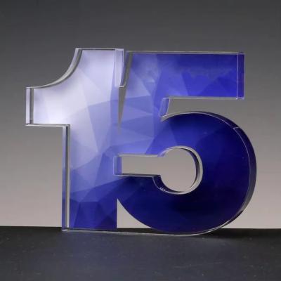 China Duidelijk plexiglas nummer Acryl Award Block Custom Printing Voor bedrijfsbijeenkomsten Te koop