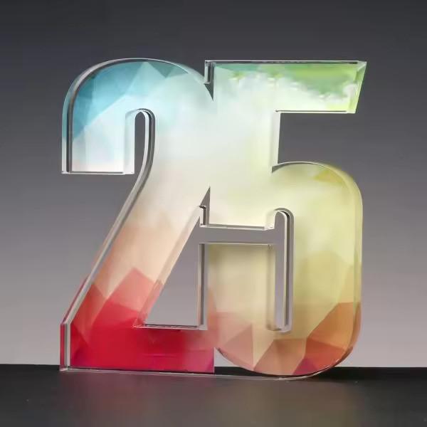 Quality Modern Design Clear Acrylic Number Trophy for Employee Recognition 25 years for sale