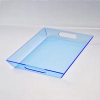 China Custom Blue Acrylic Serving Tray Lucite Fruit Tray Modern Style Polished Rectangular for sale