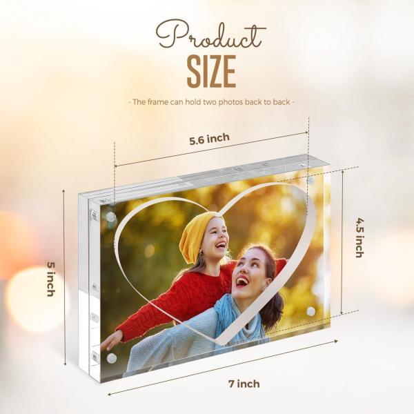 Quality 5 X 7 Clear Heart Shape Acrylic Magnetic Photo Frame Lucite Double Side Picture for sale