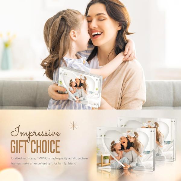 Quality 5 X 7 Clear Heart Shape Acrylic Magnetic Photo Frame Lucite Double Side Picture for sale