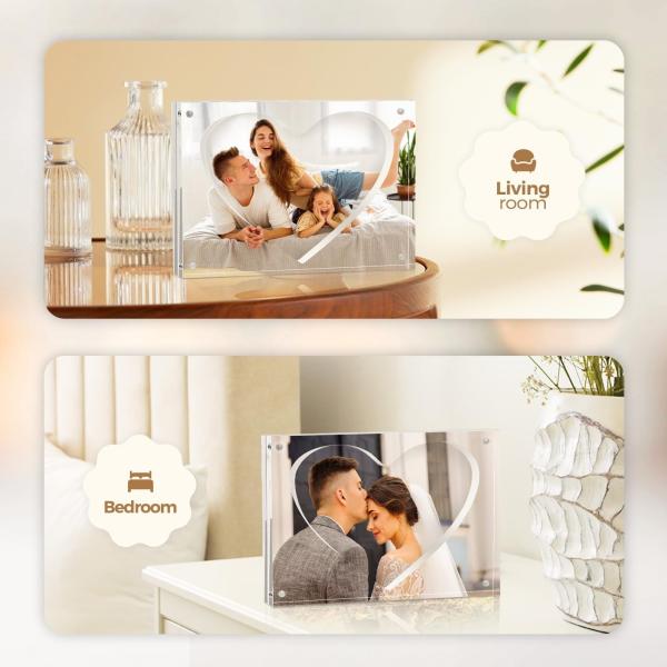 Quality 5 X 7 Clear Heart Shape Acrylic Magnetic Photo Frame Lucite Double Side Picture for sale