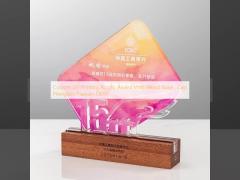 Custom UV Printing Acrylic Award With Wood Base , Cast Plexiglass Plaques OEM