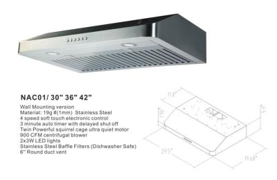 China ETL standard Americal style 36'' 900CFM  4 speed range hood with baffle filter for sale